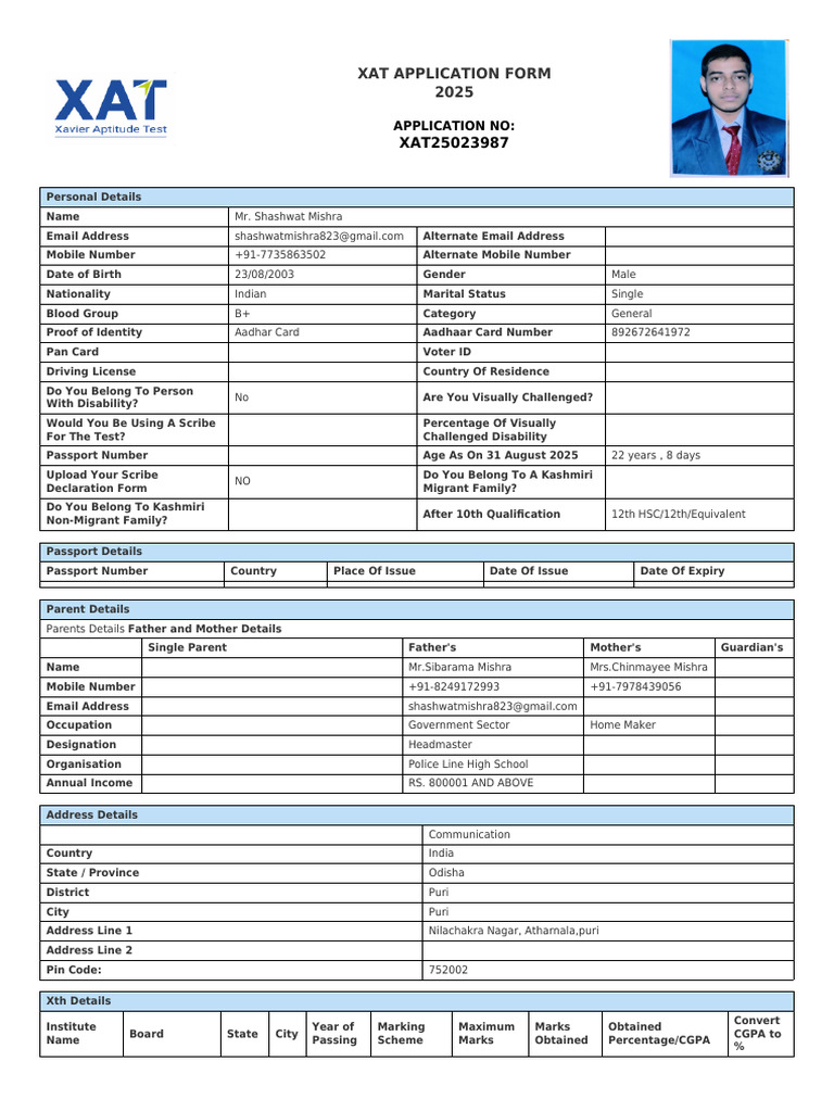 XAT Application Form | PDF