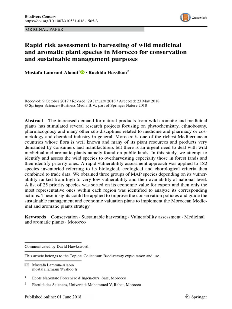 Rapid Risk Assessment To Harvesting of Wild Medicinal and Aromatic ...