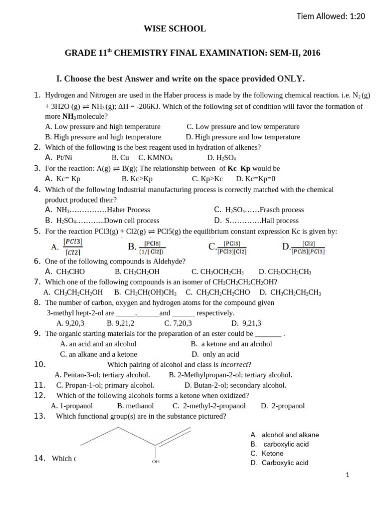 Wise Chem Final Exam 10 | PDF
