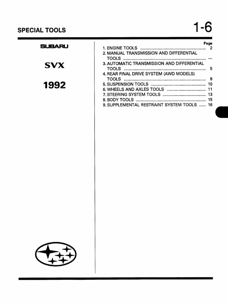 Subaru SVX 1-6 Special Tools | PDF | Axle | Vehicle Technology
