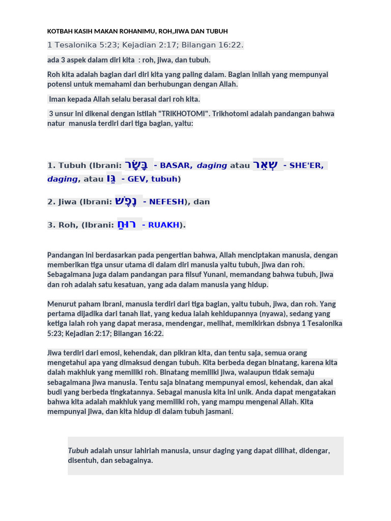 Kotbah Kasih Makan Rohanimu | PDF