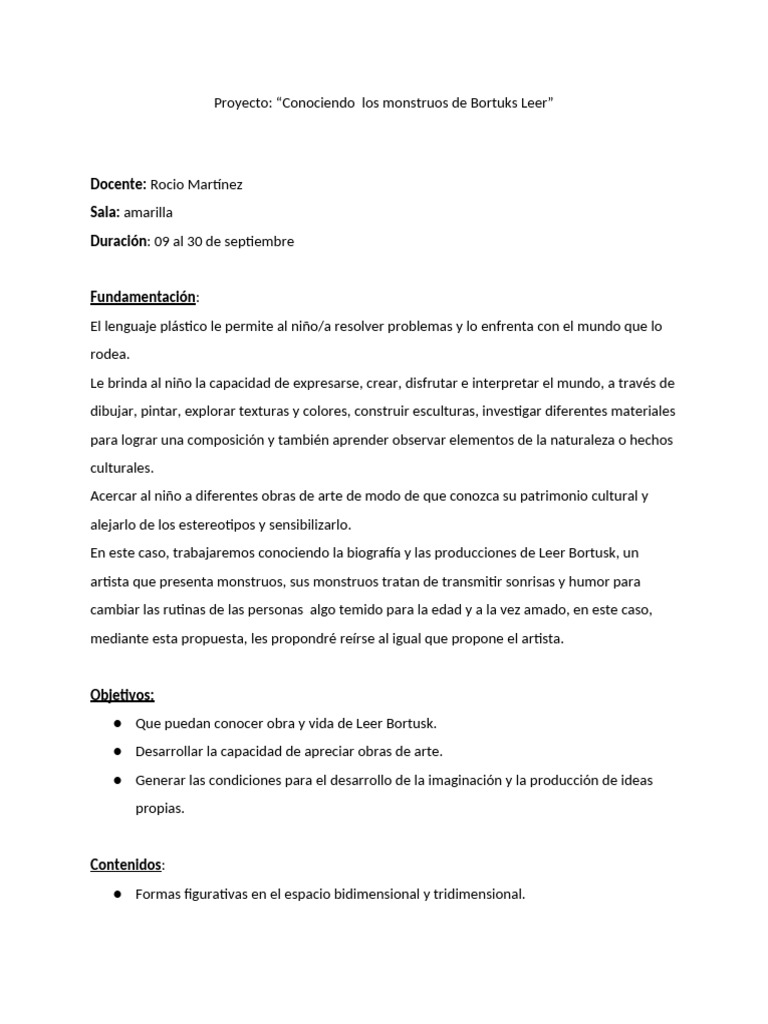 Proyecto - "Conociendo Los Monstruos de Bortuks Leer" | PDF | Pinturas | Dibujo
