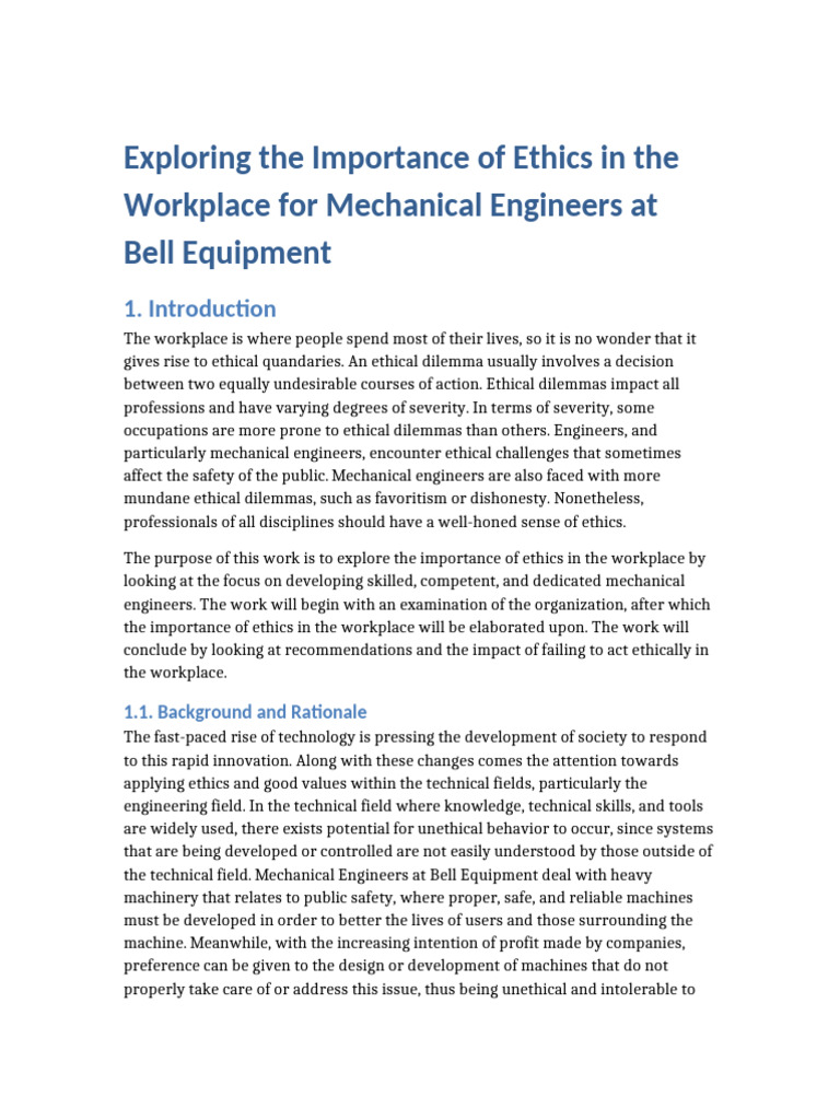 Exploring The Importance of Ethics in The Workplace For Mechanical ...