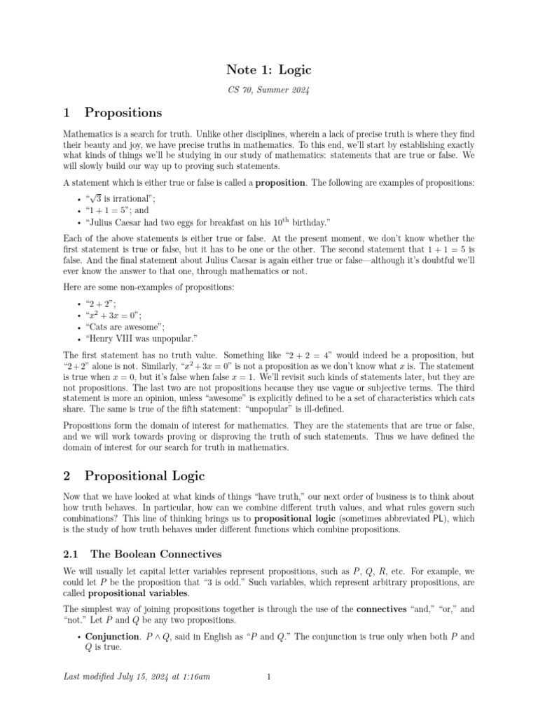 EECS70 Note 1 | PDF | Proposition | First Order Logic