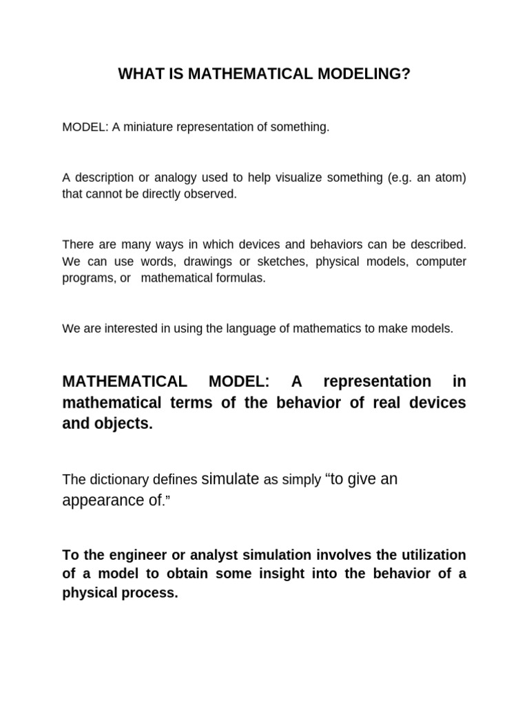 Lecture - 1 (280710) - WHAT IS MATHEMATICAL MODELING | PDF