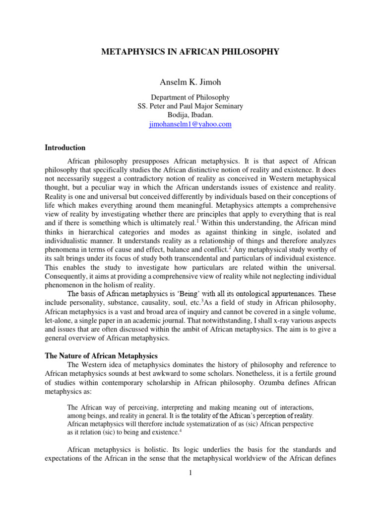 Overview of African Metaphysics | PDF | Metaphysics | Philosophy