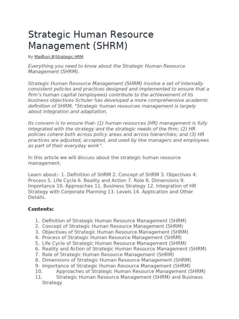 Compiled Notes On Strategic Human Resource Management | PDF