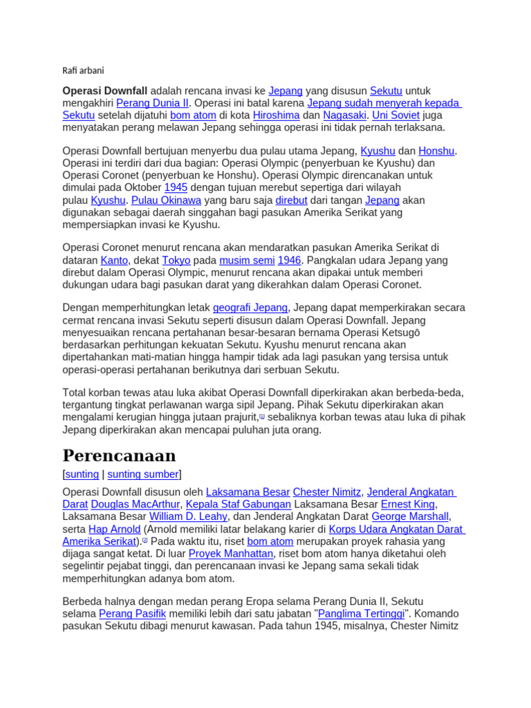 Rafi Arbani Operasi Downfall | PDF