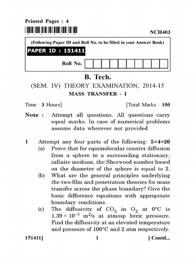 Mass Transfer-I-Nch403-151411 | PDF