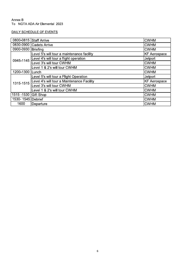 ADA Fundamental Aviation - Schedule | PDF
