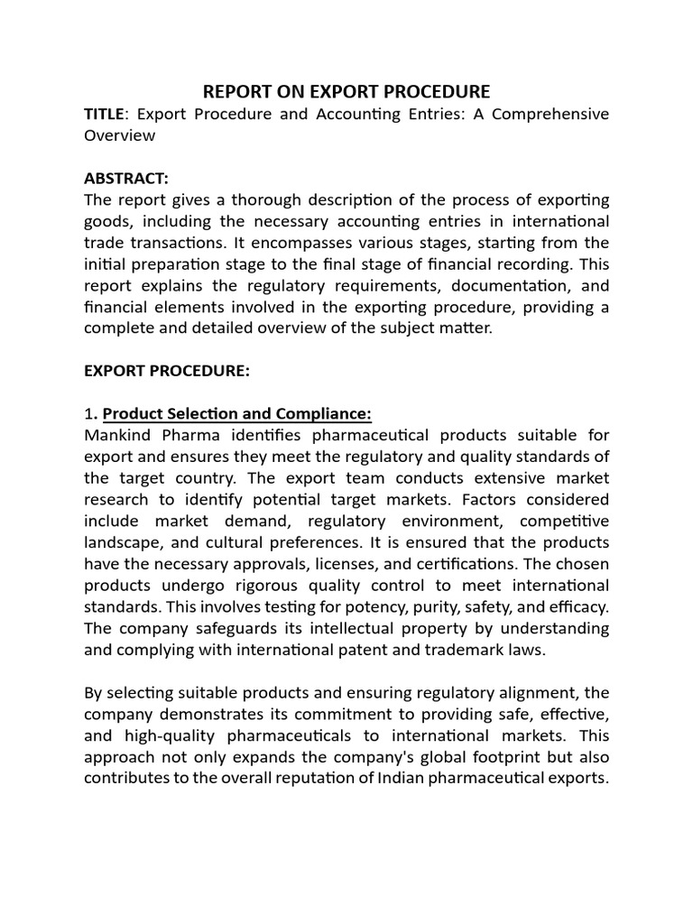 Report On Export Procedure | PDF
