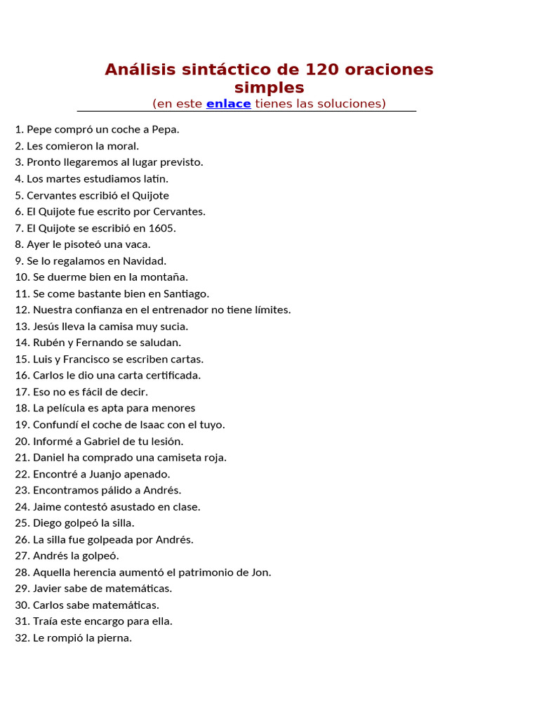 Análisis Sintáctico de 120 Oraciones Simples | PDF