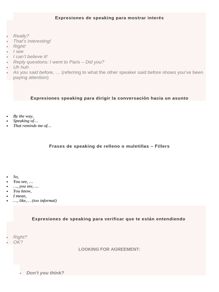Expresiones de Speaking | PDF