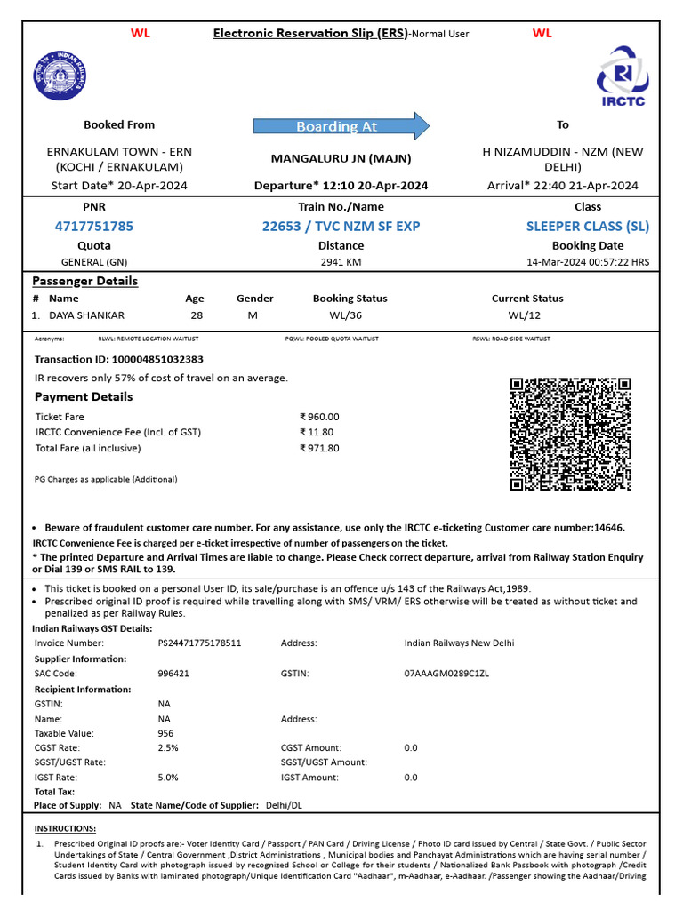 TVC NZM SF Exp Sleeper Class (SL) : WL WL | PDF