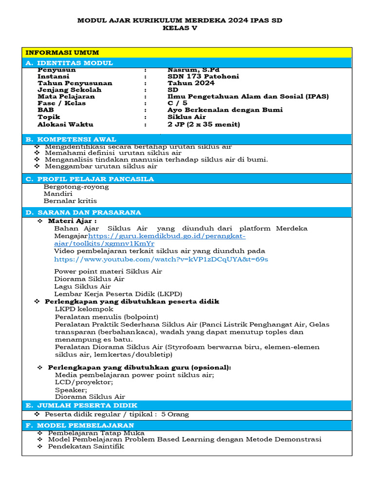 Modul Ajar Kinerja PMM Juli Desember Nasrum5 | PDF