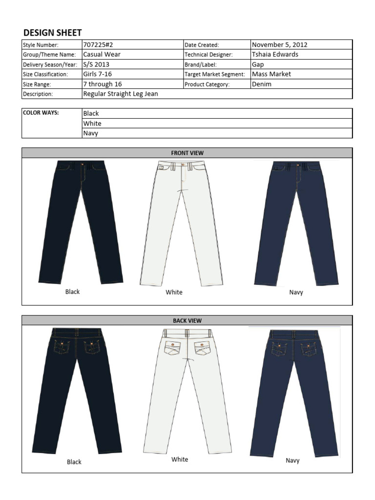 Jeans Spec Sheet - Tech Pack | PDF