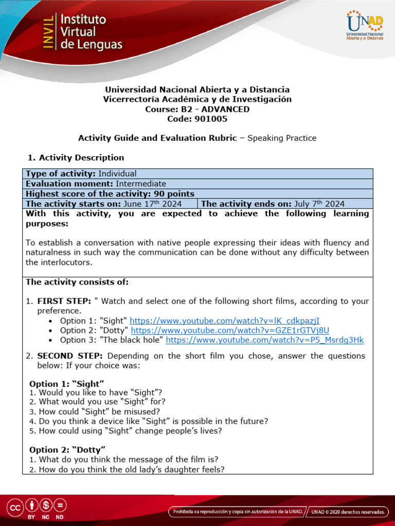 Activity Guide and Evaluation Rubric Speaking Practice | PDF