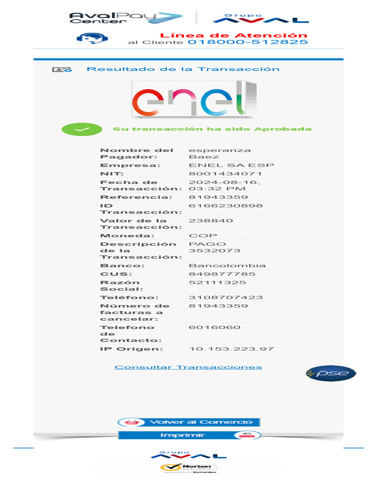 Pasarela de Pagos Aval - Resultado | PDF