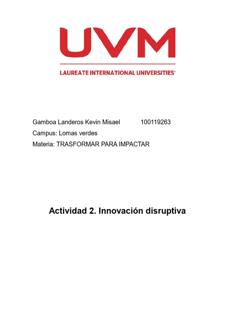 Actividad 2. Innovación Disruptiva | PDF