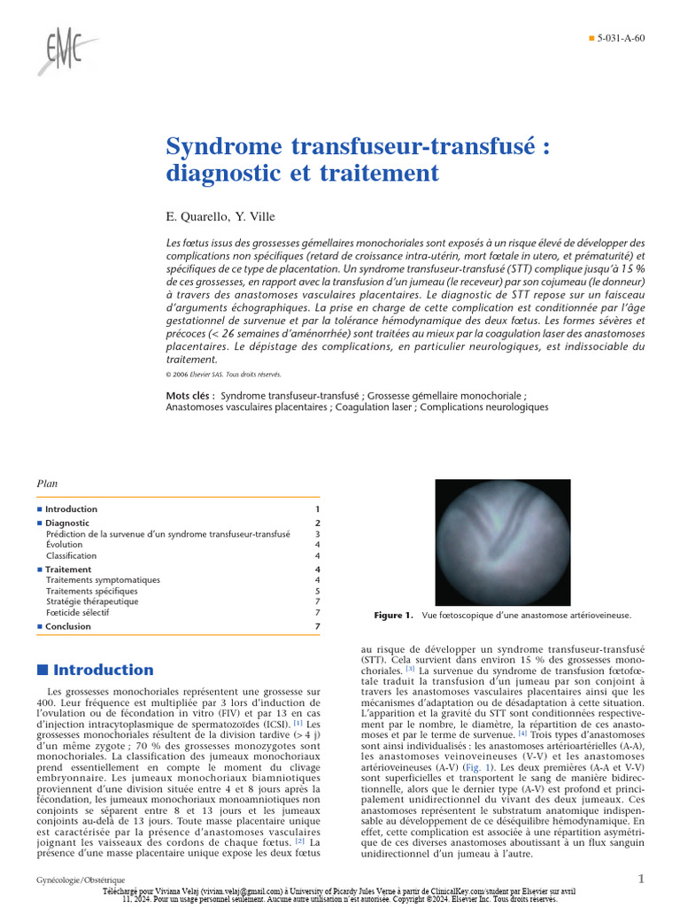 Syndrome Transfuseur-Transfusé - Diagnostic Et Traitement | PDF