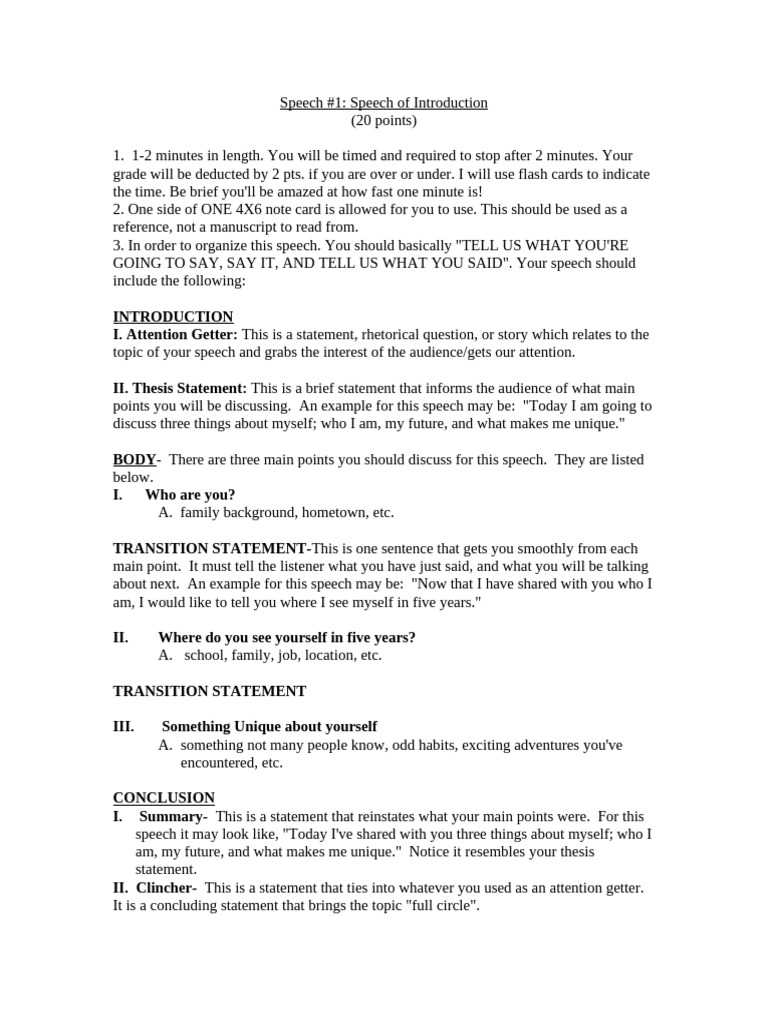 Speech 1 Self Introduction | PDF