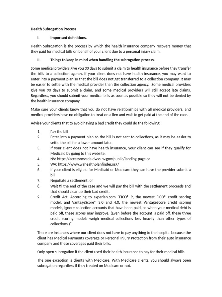 Health Subrogation Process | PDF