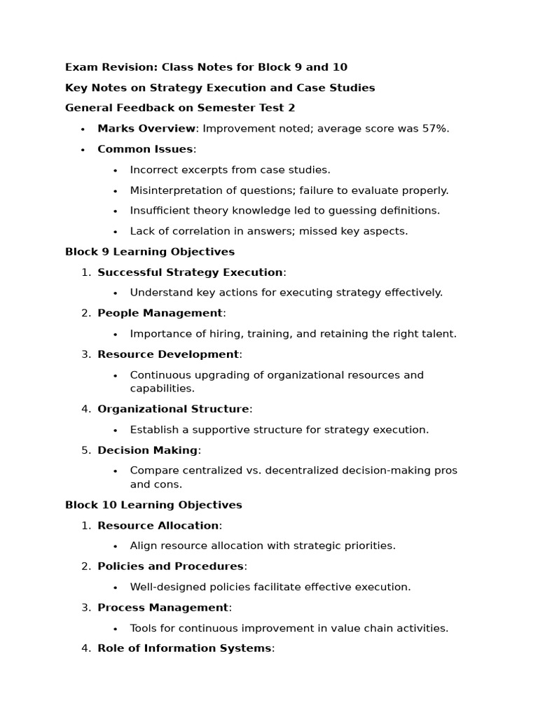 Exam Revision Class Notes For Block 9 and 10 | PDF | Strategic ...