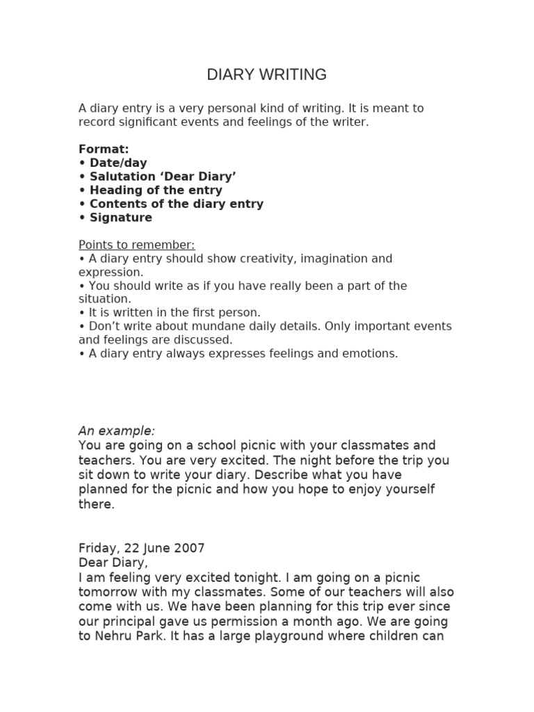 Diary Writing Pdf