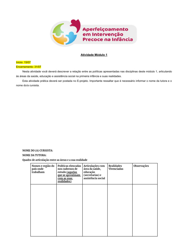 Roteiro Editavel para Atividade Final Moì Dulo 1 | PDF