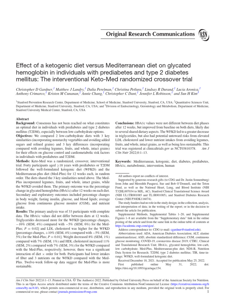 Effect of A Ketogenic Diet Versus Mediterranean Diet On Glycated ...