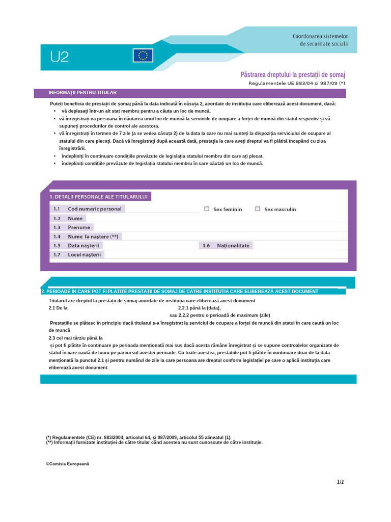Formular U2 Model Romana | PDF