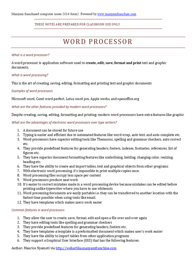 1 Introduction To Word Processors | PDF | Word Processor | Microsoft Word