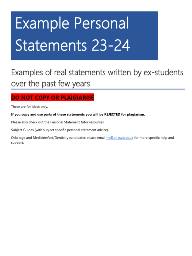 Example Personal Statements 23 24 6555 | PDF