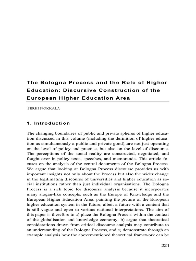 The Bologna Process and The Role of Higher Education: Discursive ...