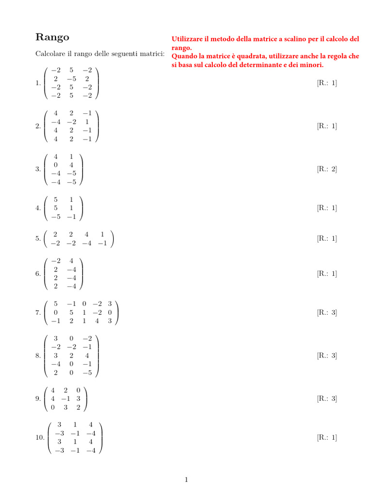 Esercizi Rango | PDF