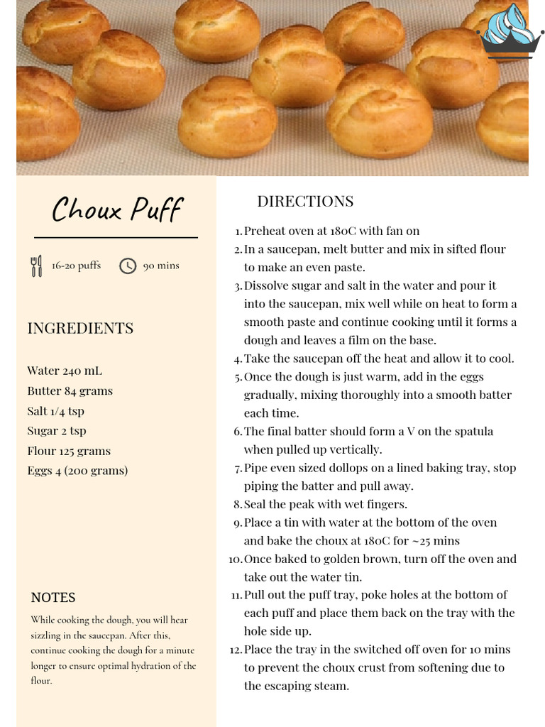 Choux Puff Recipe Card | PDF