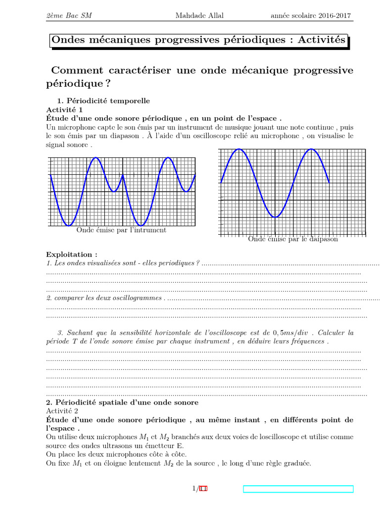 Ondes Mecaniques Progressives Periodiques Activites 1 2 | PDF