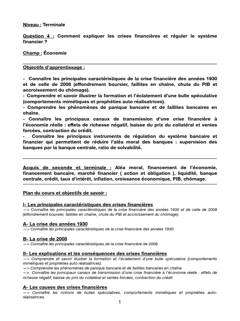 Comment Expliquer Les Crises Financières Et Réguler Le Système ...