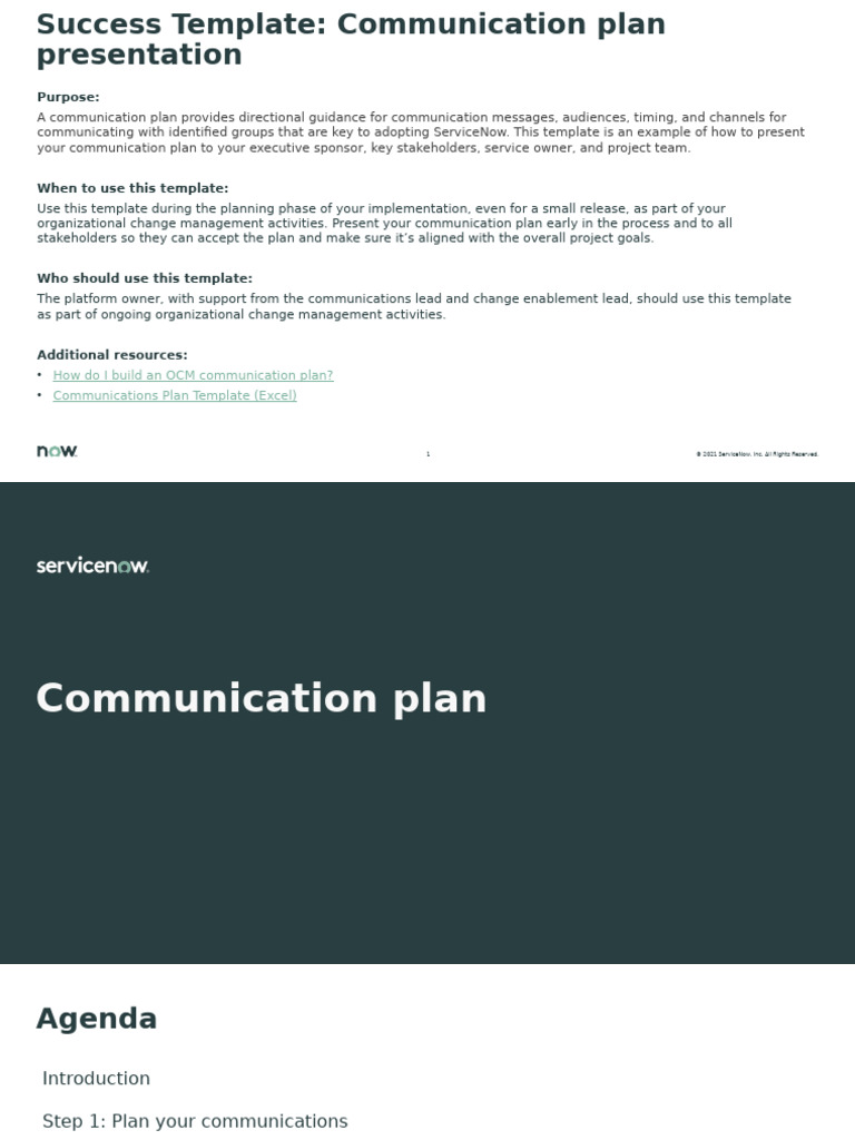 Communication Plan Template for ServiceNow | PDF | Communication ...