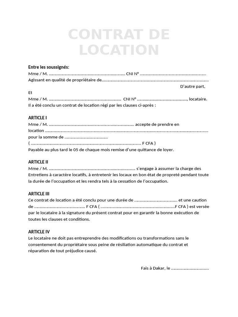 Contrat de Location | PDF