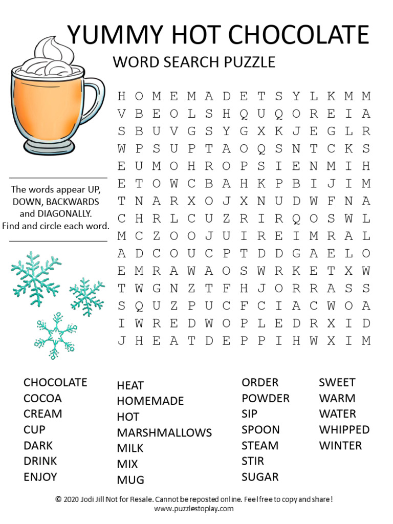 Hot Chocolate Word Search Puzzle File | PDF
