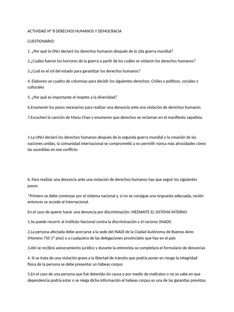 Actividad Nº8 Derechos Humanos y Democracia. Barilá, Melany | PDF
