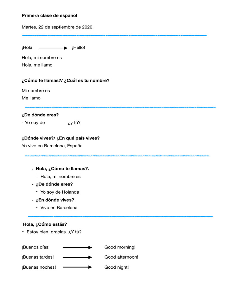 Primera Clase de Español | PDF