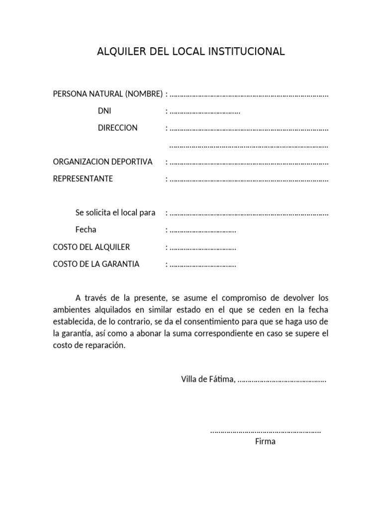 Solicitud de Alquiler Del Local | PDF