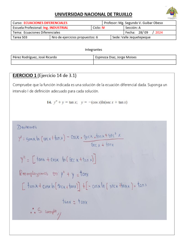 Tarea - S03 - Ecuaciones Diferenciales | PDF