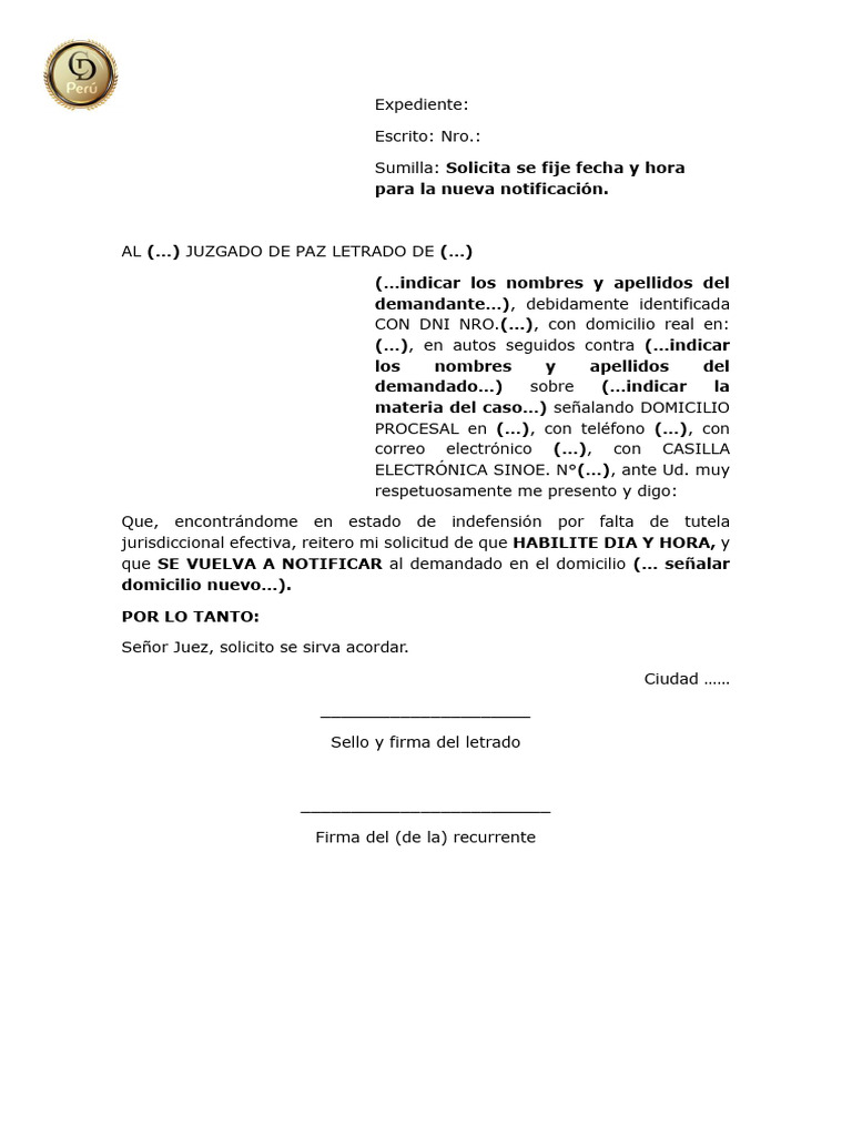 Modelo de Escrito - Solicita Se Fije Fecha y Hora para La Nueva ...