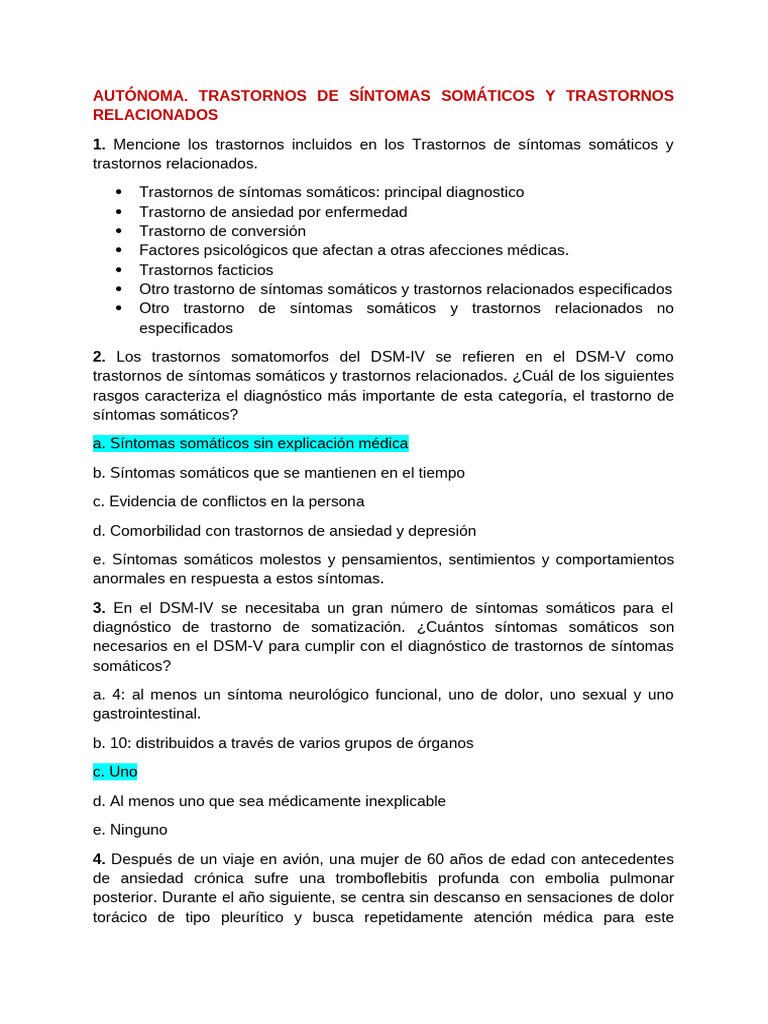 Trastornos de Sintomas Somaticos | PDF