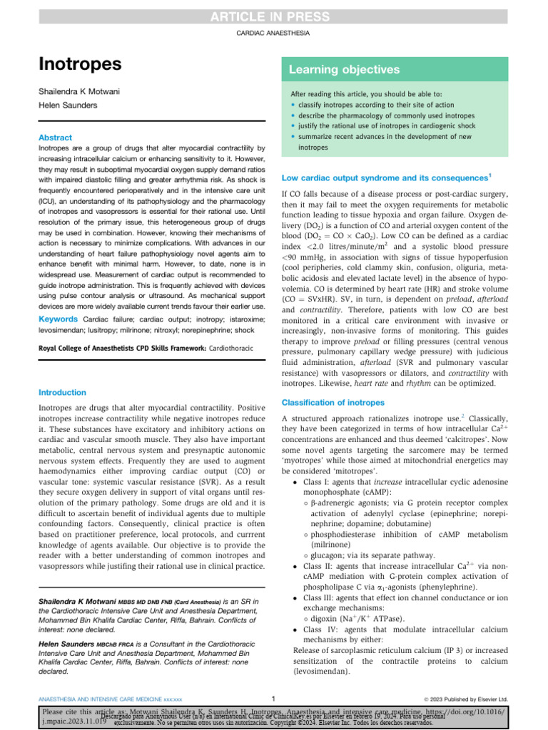 Inotropes | PDF