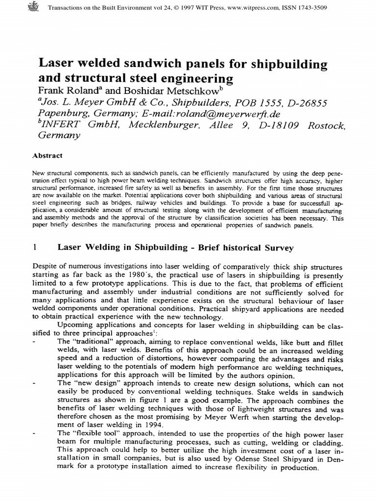 Laser Welded Sandwich Panels For The Shi | PDF
