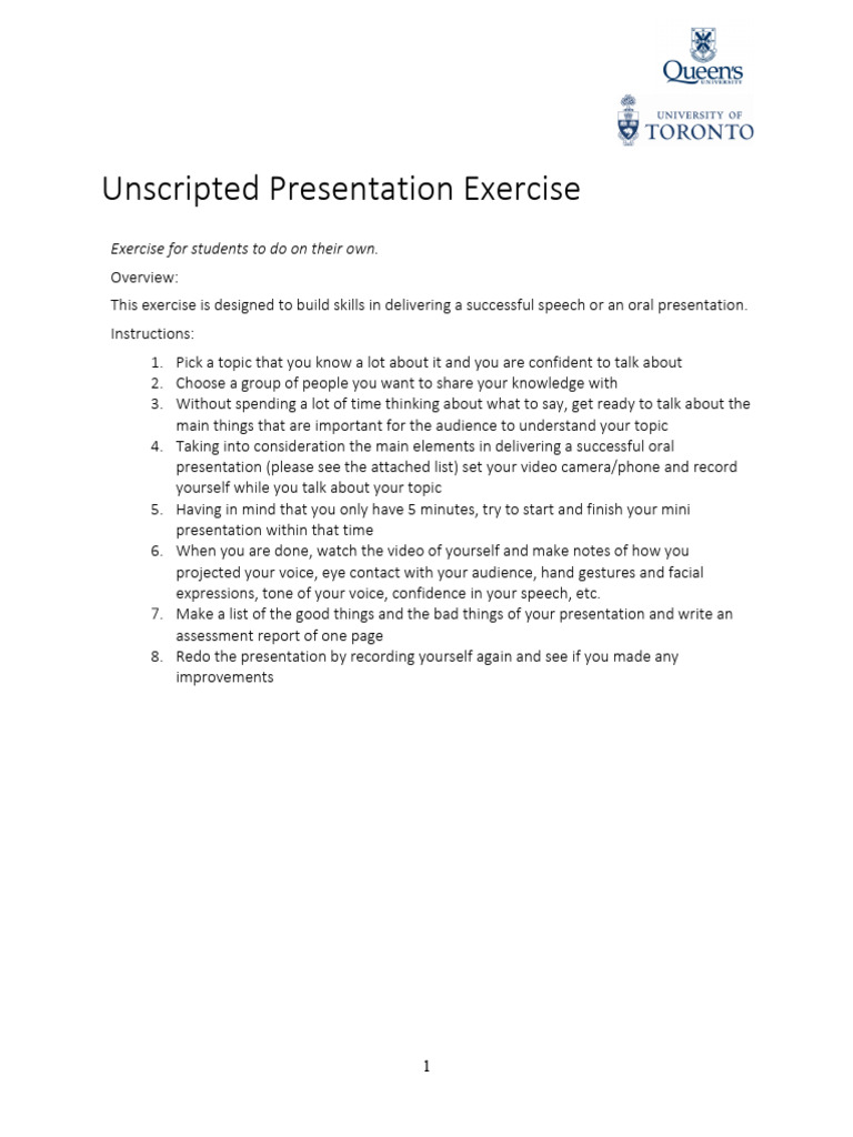 M2 Unscripted Presentation Exercise | PDF